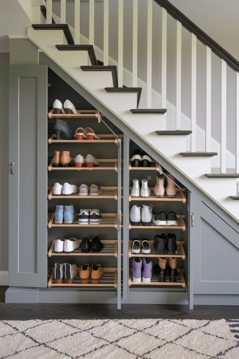 11 DIY Under-Stairs Shoe Storage Ideas