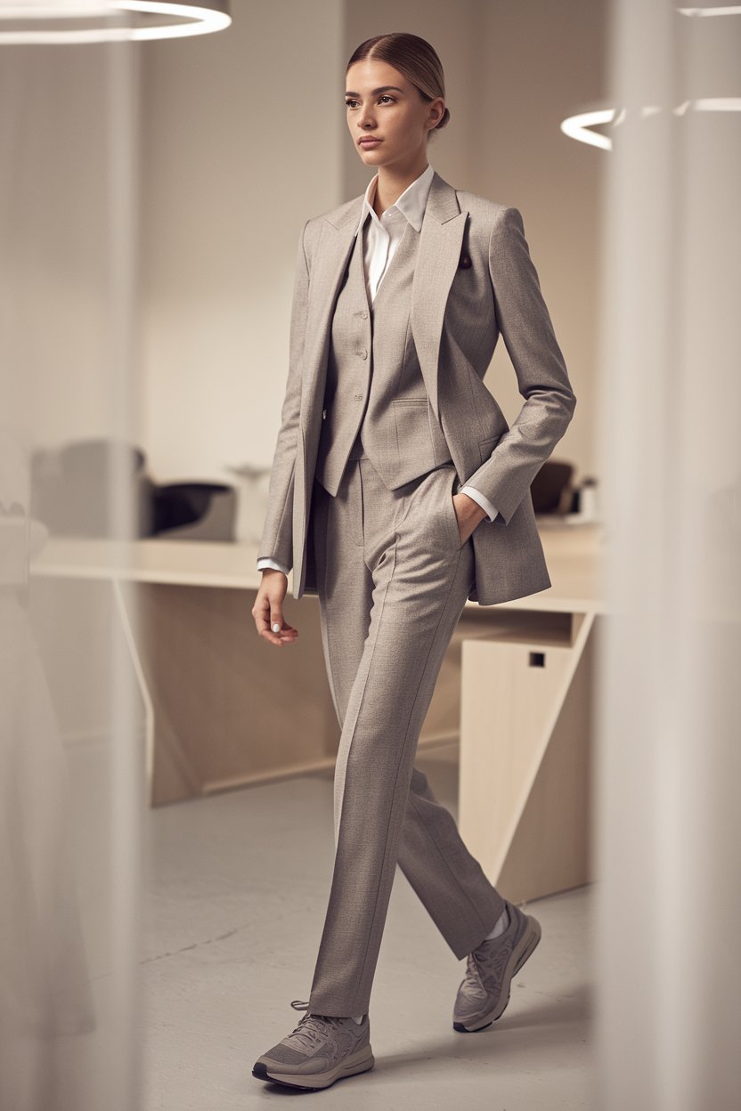 10 Business Casual Outfits for Women with Running Shoes