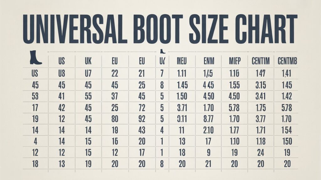Universal Boot Size Chart – US, UK, EU Conversion Guide
