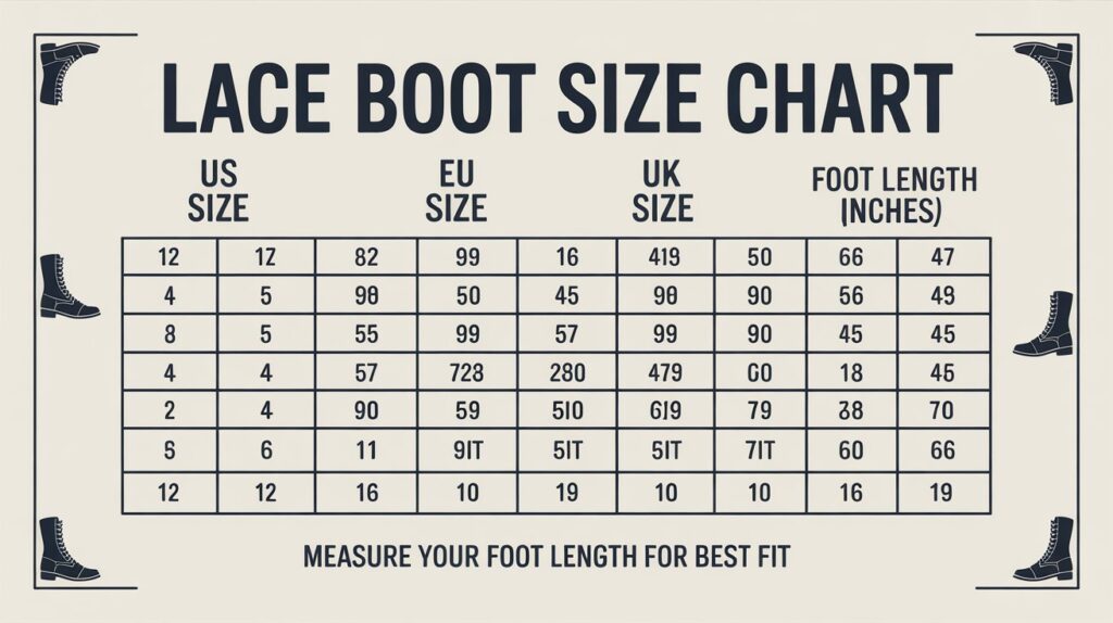 Lace Boot Size Chart & Guide for Accurate Fit and Sizing
